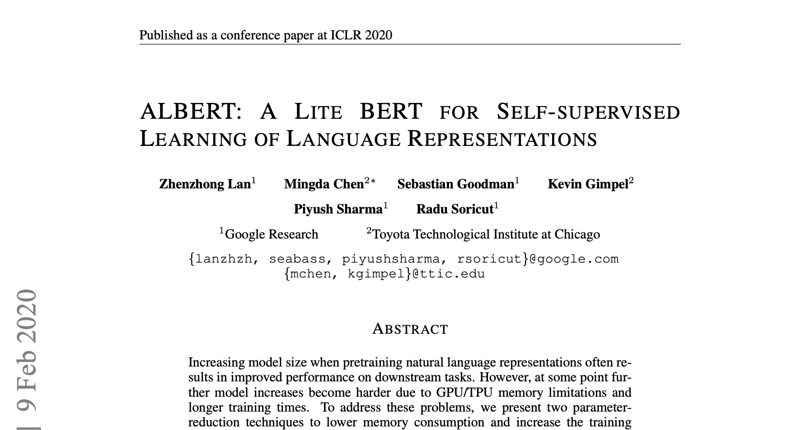 nlp ALBERT 논문 정리(논문 리뷰) - A Lite BERT for Self-supervised Learning of Language Representations ...